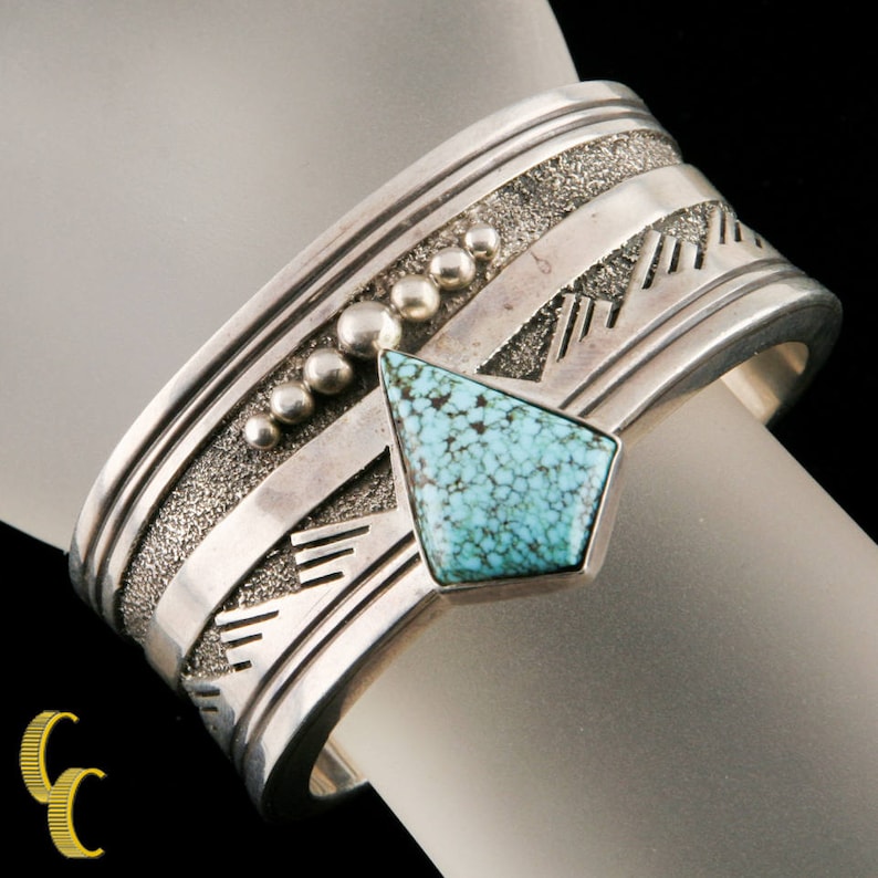 Abraham Begay Native American Silver Cuff With a Turquoise Center Stone ...