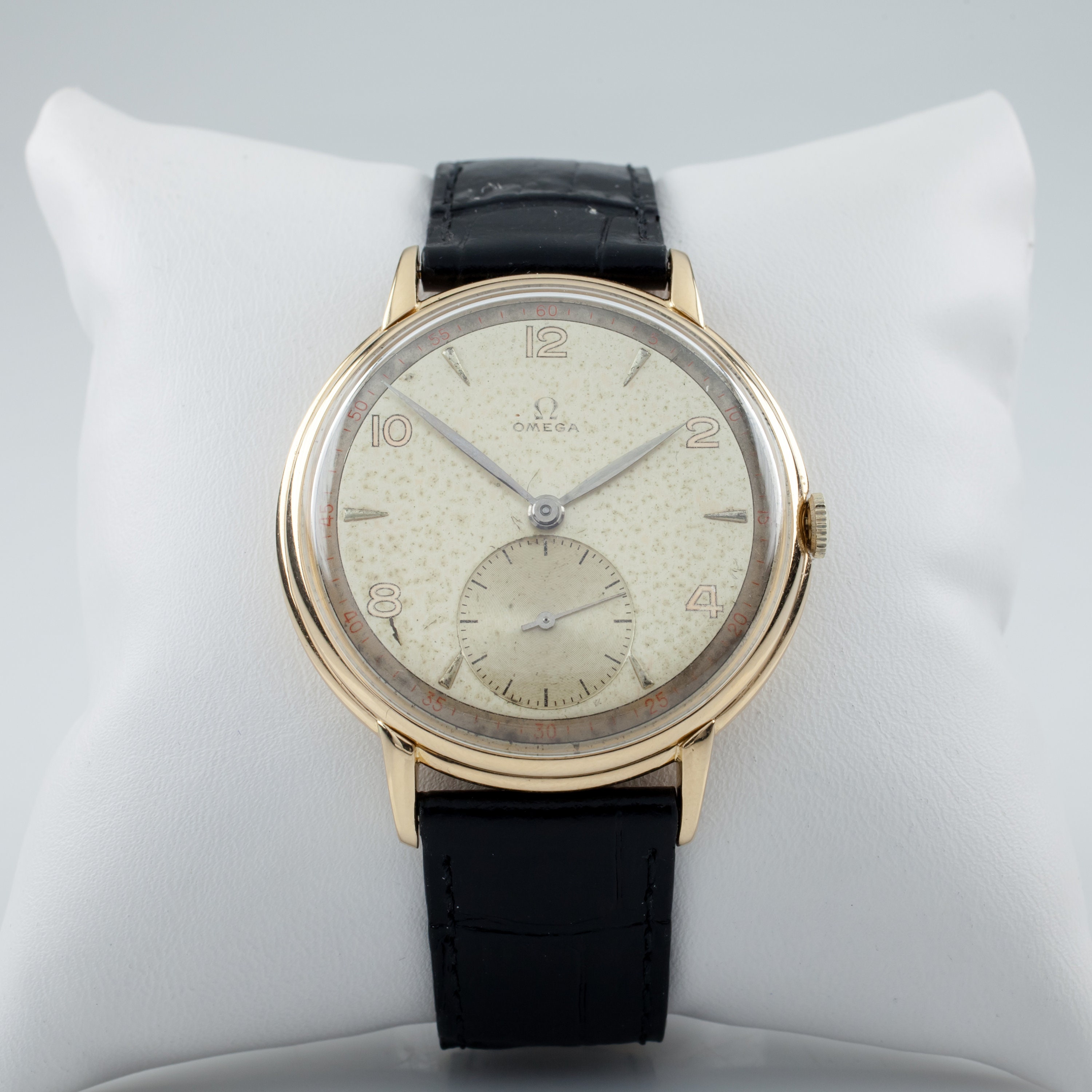 Vintage 1940s Omega 18k Gold Men's Watch W/ Black Leather Band, Cal ...