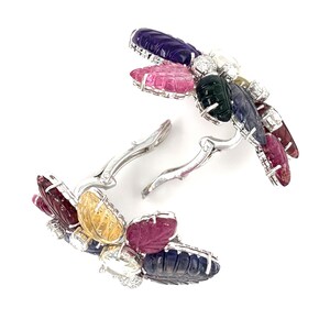 18k White Gold & Carved Gemstones Foliate Clip-on Earrings, Amethyst ...