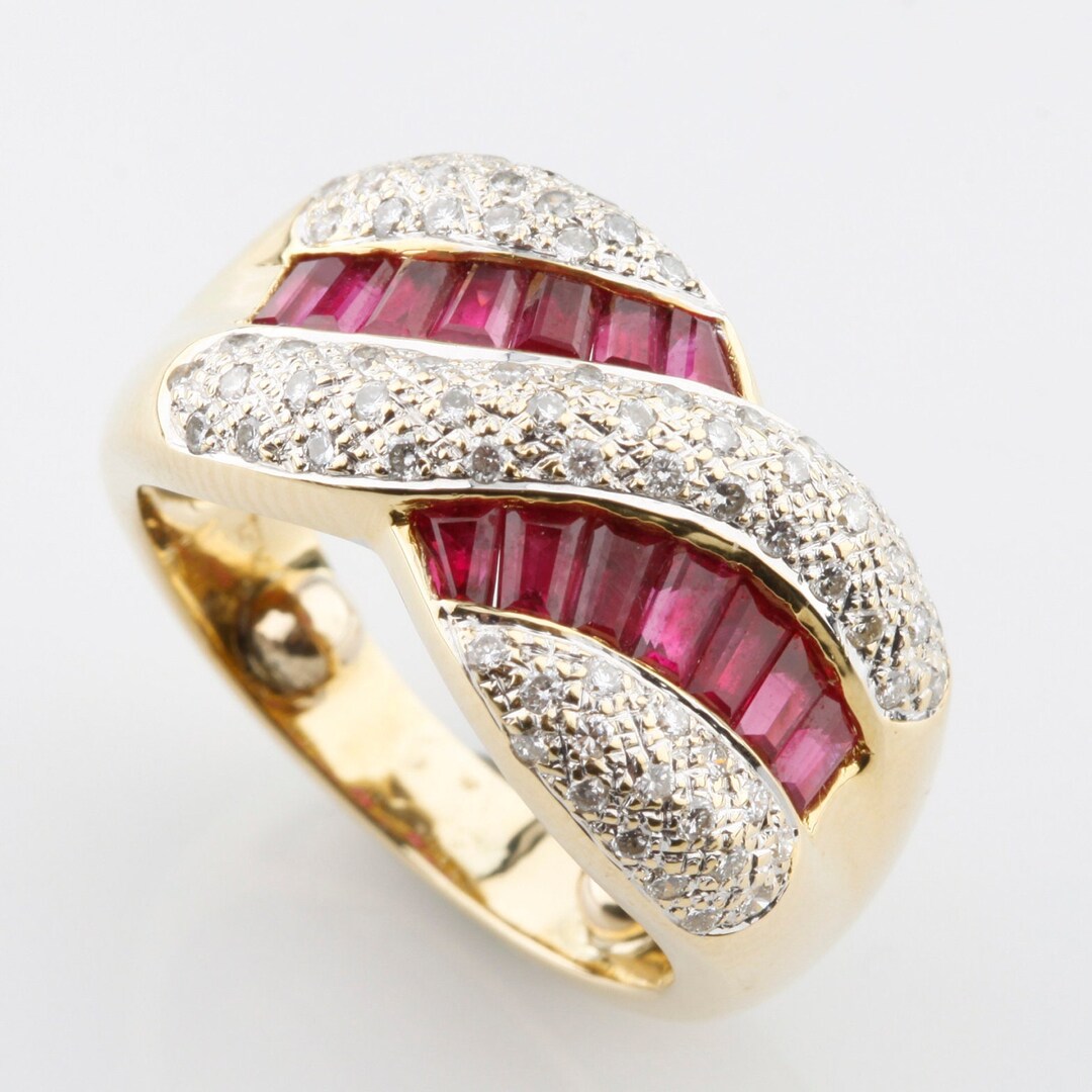 Ruby & Diamond Baguette Cut 18k Yellow Gold Twist Band Ring Size 3.5 - Etsy