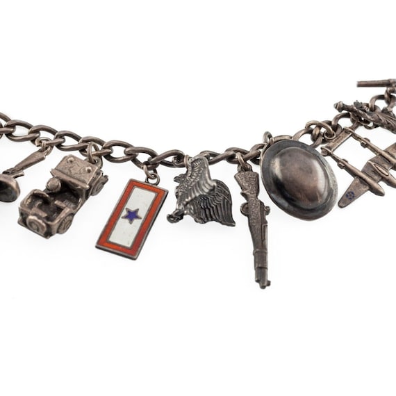 Vintage WWI US Military Sterling Silver Charm Bracele… - Gem