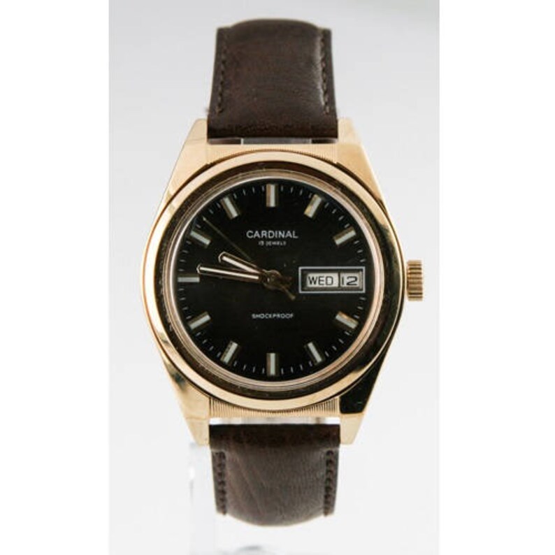 Men's Shock Proof Cardinal Watch With Brown Leather Band | Etsy