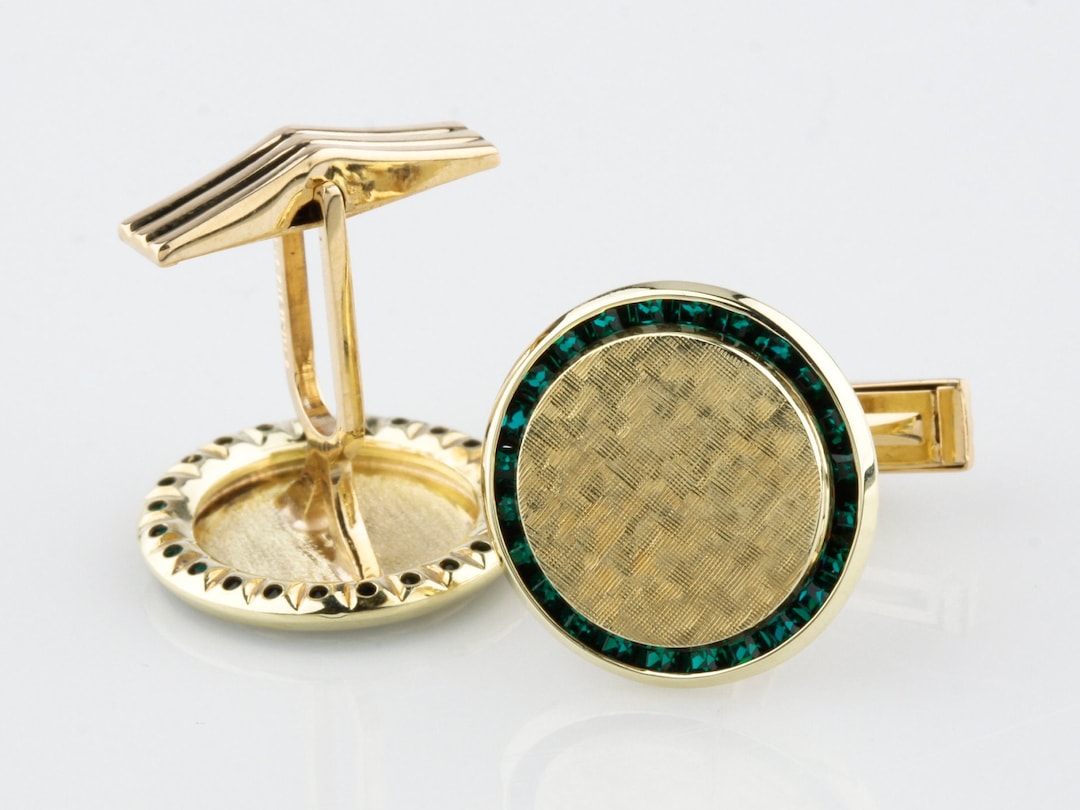 Vintage Lucien Piccard 14k Yellow Gold & Tsavorite Garnet Cuff Links ...