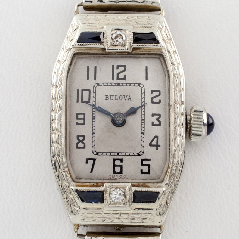Vintage Bulova 14k White Gold Women's Dress Watch W/ Sapphires ...
