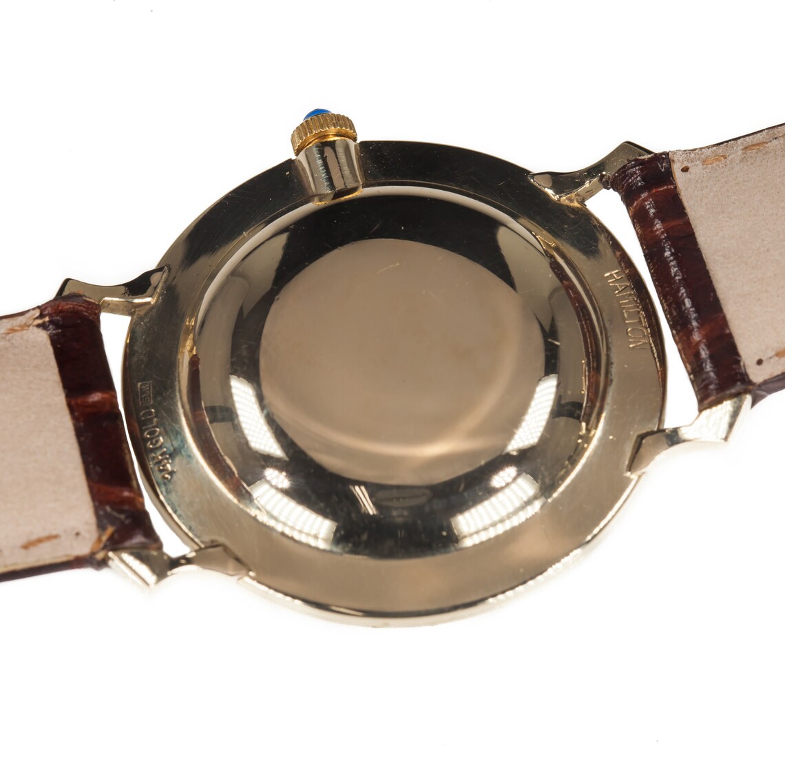 Vintage 1950s Hamilton 14k Gold Men's Dress Watch W/ Leather Band, Ref ...