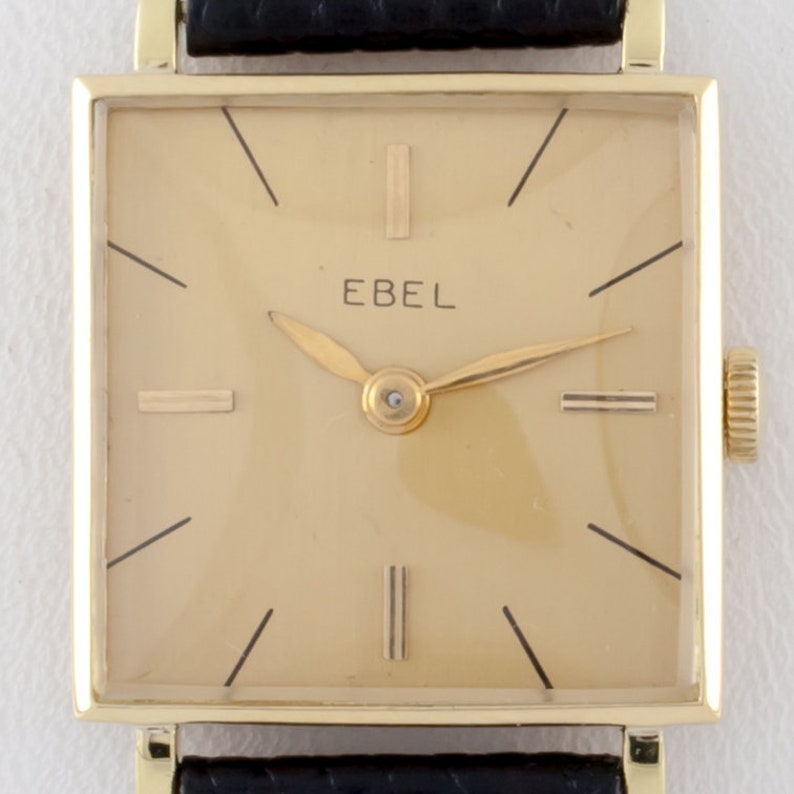 Vintage Ebel 18k Gold Women's Dress Watch W/ Square Case & Black ...