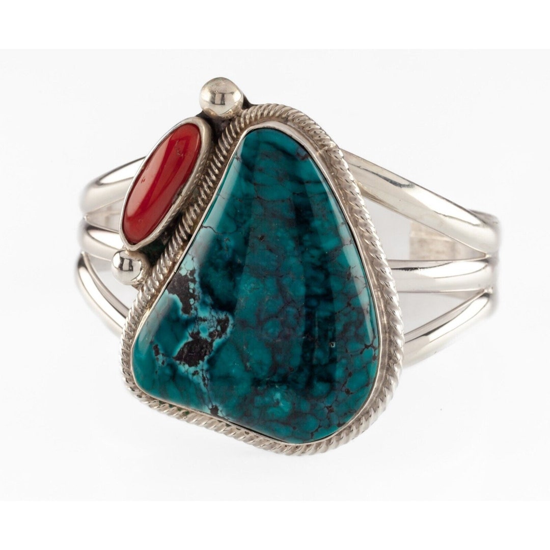 Navajo Roy Buck Turquoise & Red Coral Wide Cuff Bracelet 93.8gr - Etsy