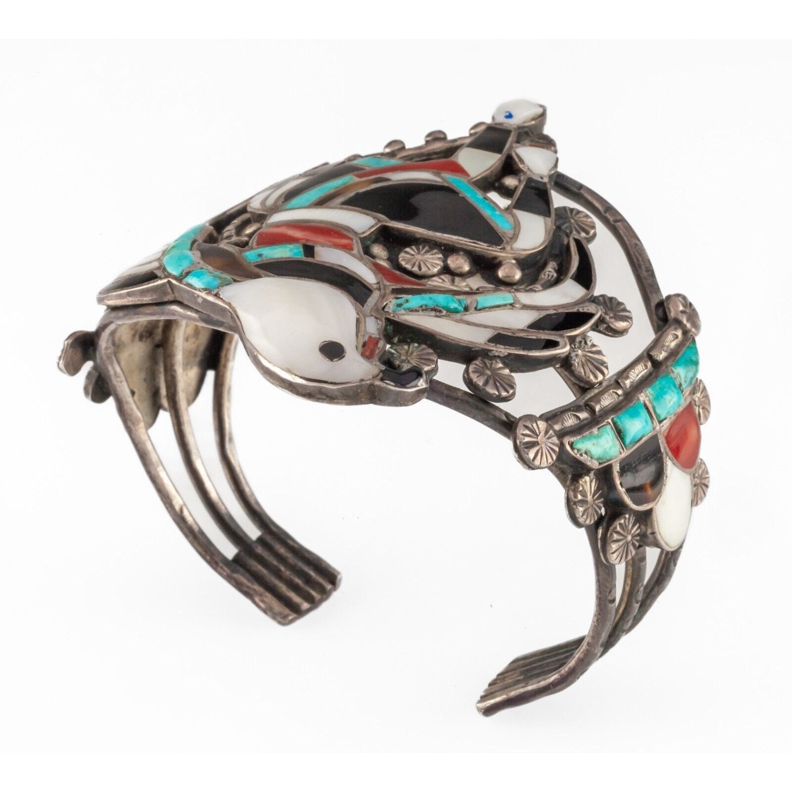 Vintage Zuni John Lucio Eagle Dancer Sterling Silver Inlay Cuff ...