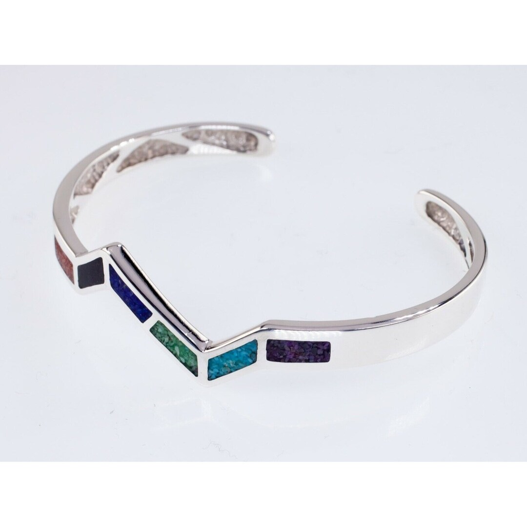Waldeck Jewelers Sterling Silver Lapidary Inlay Cuff Bracelet Gorgeous ...