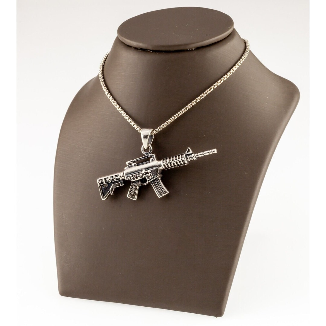 Unique Sterling Silver Machine Gun Pendant W/ 20 Silver Chain - Etsy