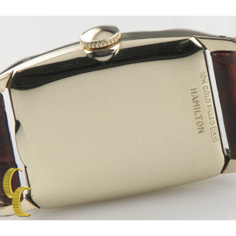 Hamilton 10k Gold Filled Hand-winding Watch W/ Brown Leather Band Mvmt ...