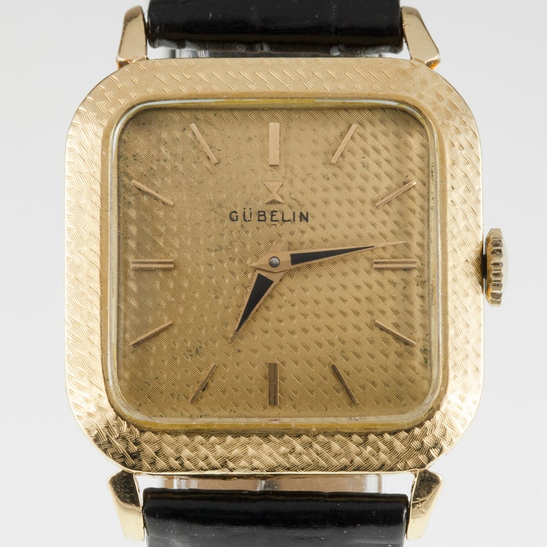 Vintage 1960's Gubelin 18k Yellow Gold Men's Wrist Watch With Leather ...