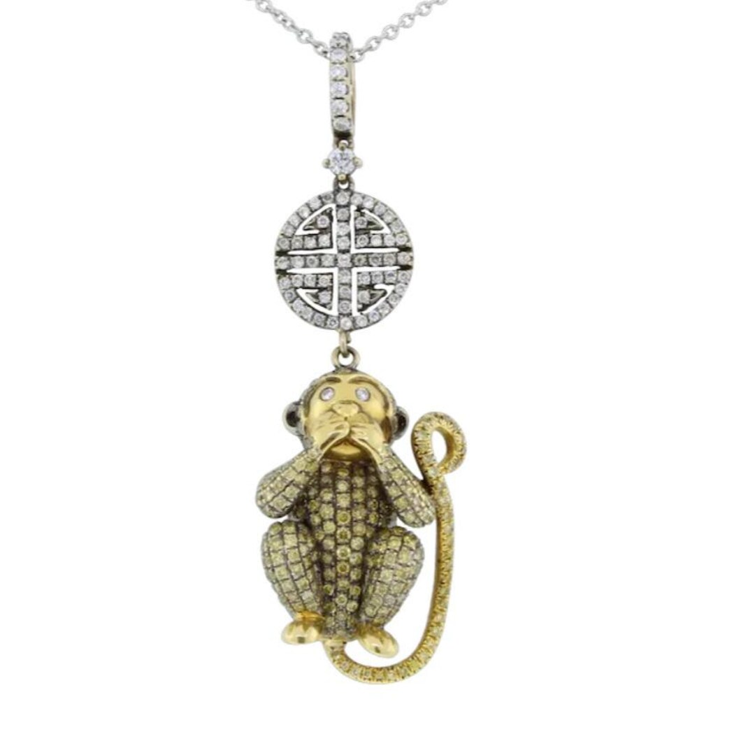 18k Gold & Diamond "speak No Evil" Monkey Pendant Necklace by Lorraine ...