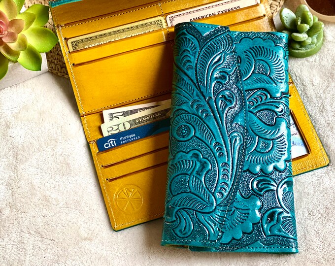 Teal Handcrafted Authentic Leather wallets women's - handmade wallet ...