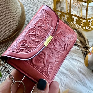 Leather Key Ring Coin Purse: Floral Tooled Pouch Wallet - Etsy