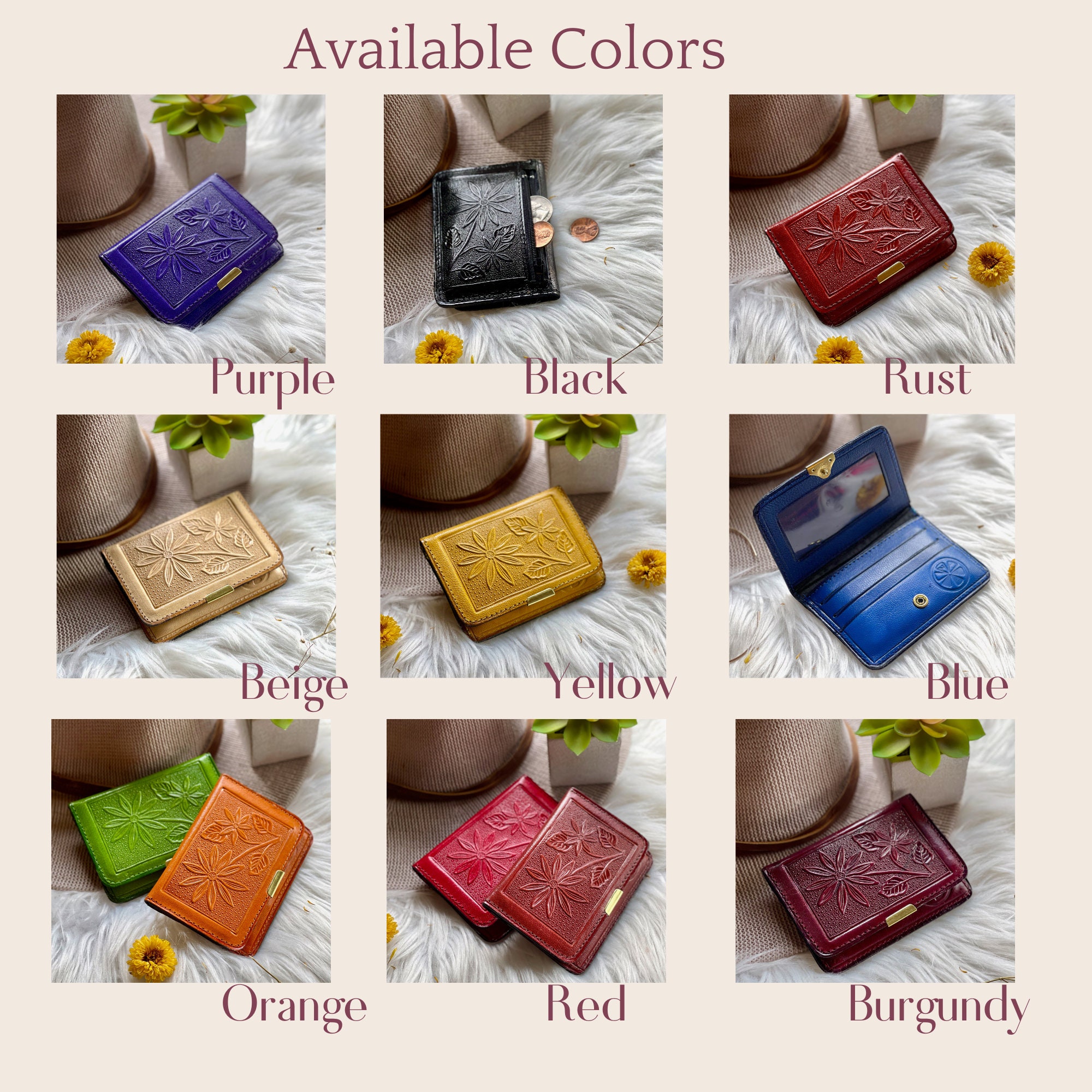 Small leather wallets for women • Daisies women's wallets • gift for her