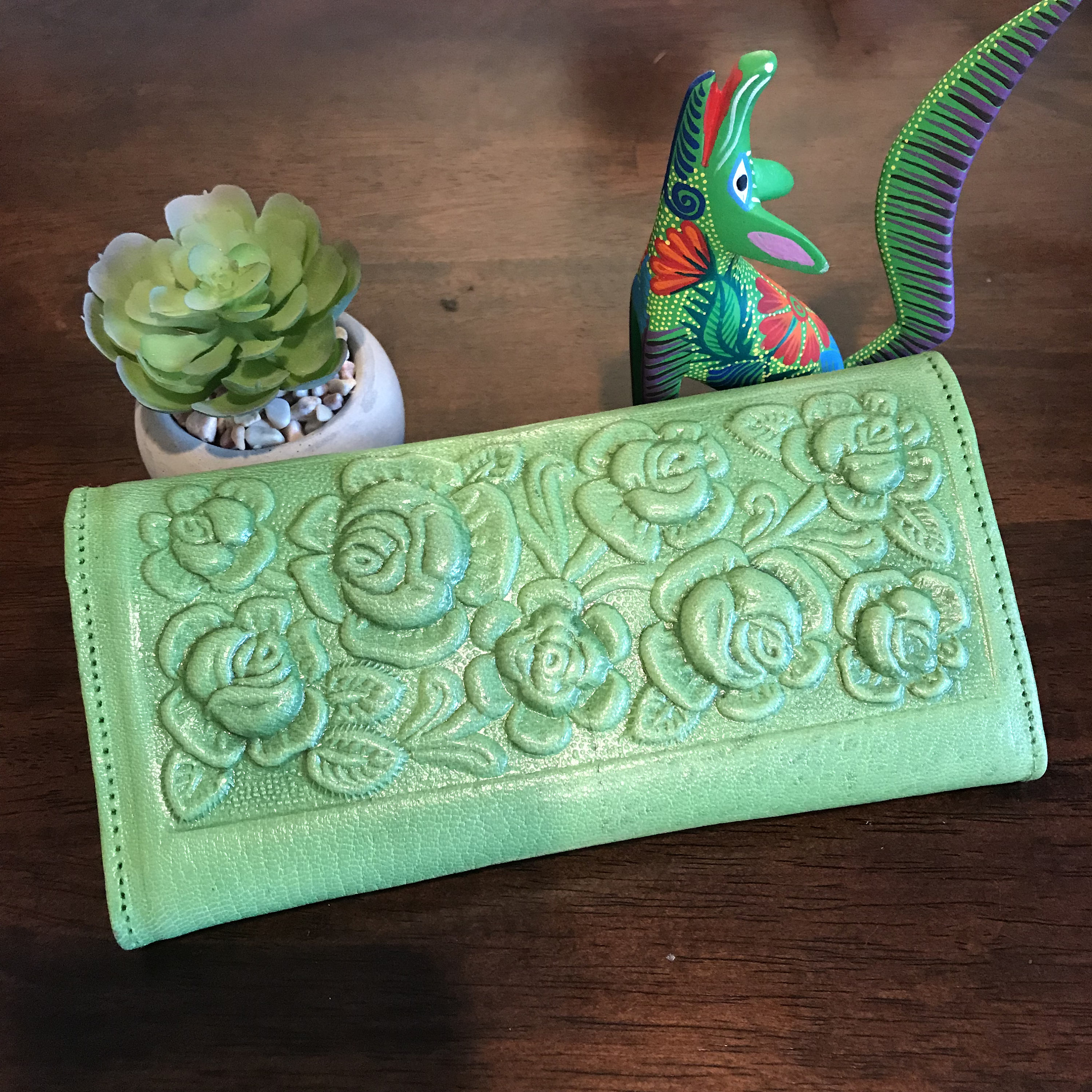 Vintage Style Wallet, Mexican Wallet, Roses Wallet, Tooled Leather ...