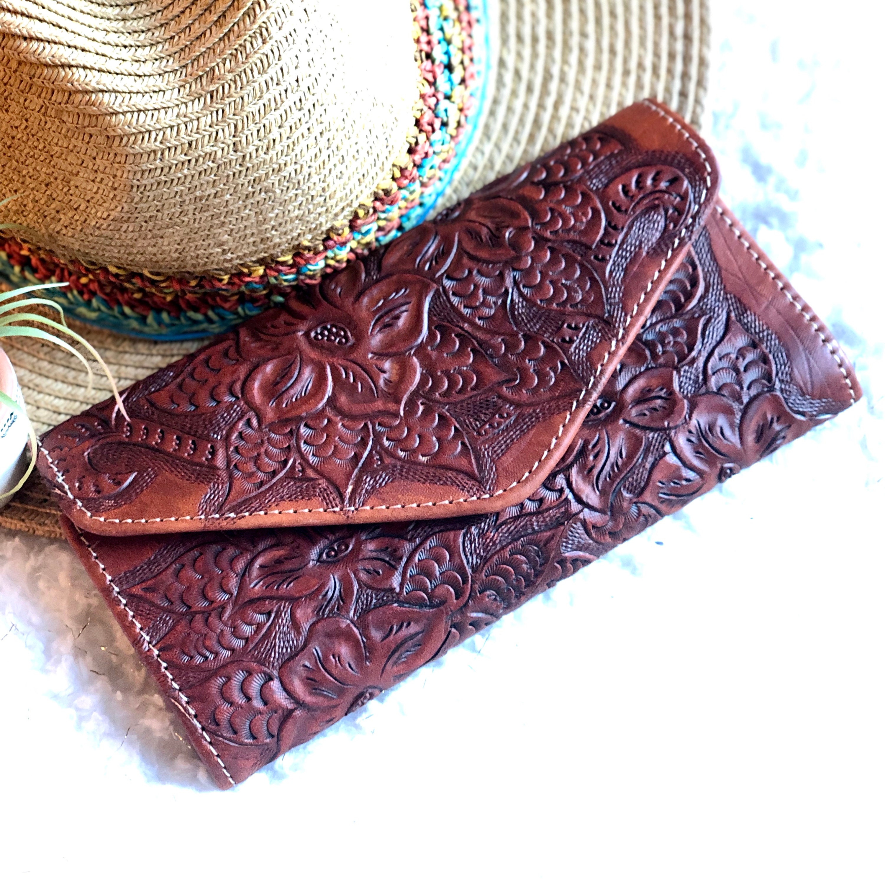 Tooled Leather Wallet*Handcrafted Wallet*Leather Woman Wallet*Flowers ...