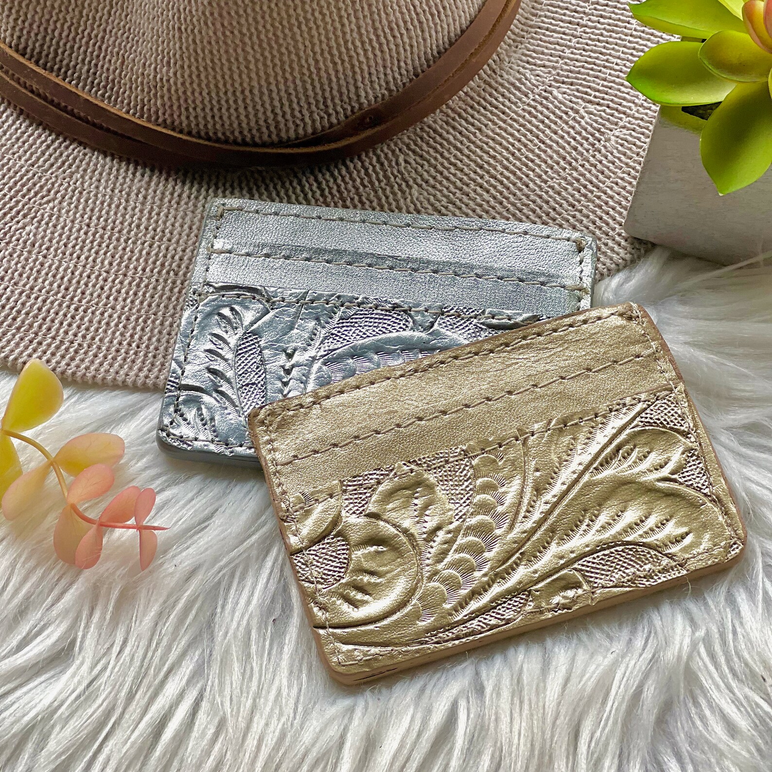 Handmade Leather Card Holder Wallet for Women, Western Tooled Leather ...