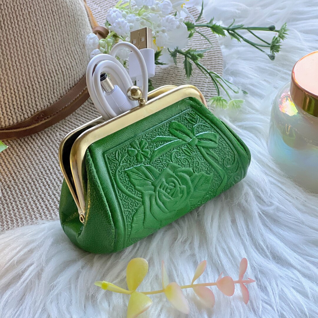 Cute Woman Change Purse • Small Coin Purse • Embossed Leather Clasp ...