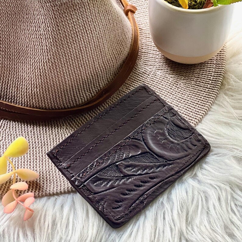 Handmade Tooled Leather Card Holder: Slim Wallet for Women - Etsy