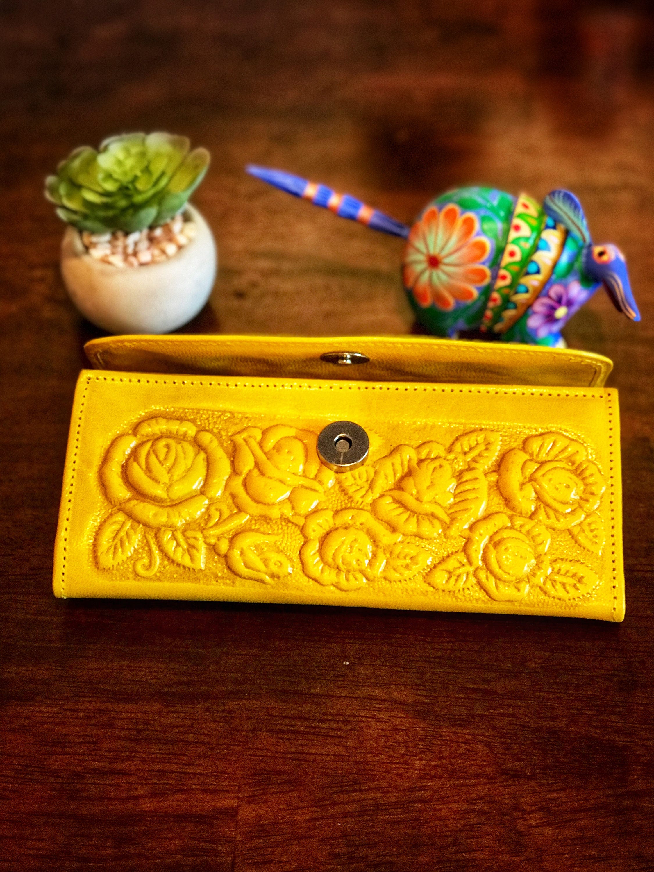 Tooled Leather, yellow leather Wallet, Genuine leather, Bohemian style ...