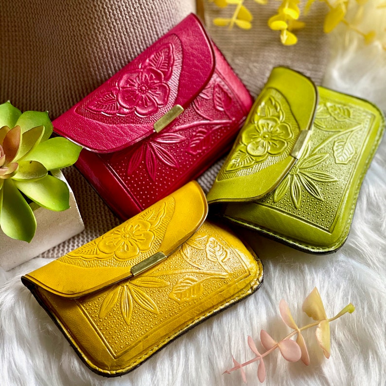 Leather Key Ring Coin Purse: Floral Tooled Pouch Wallet - Etsy UK