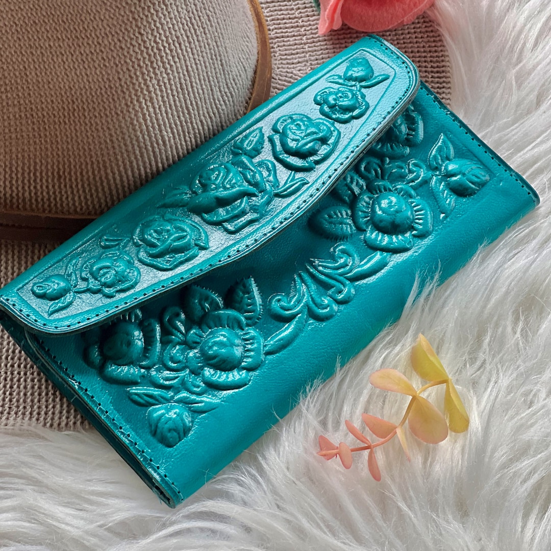 Handmade Leather Women's Wallet: Vintage Style Roses, Personalized ...