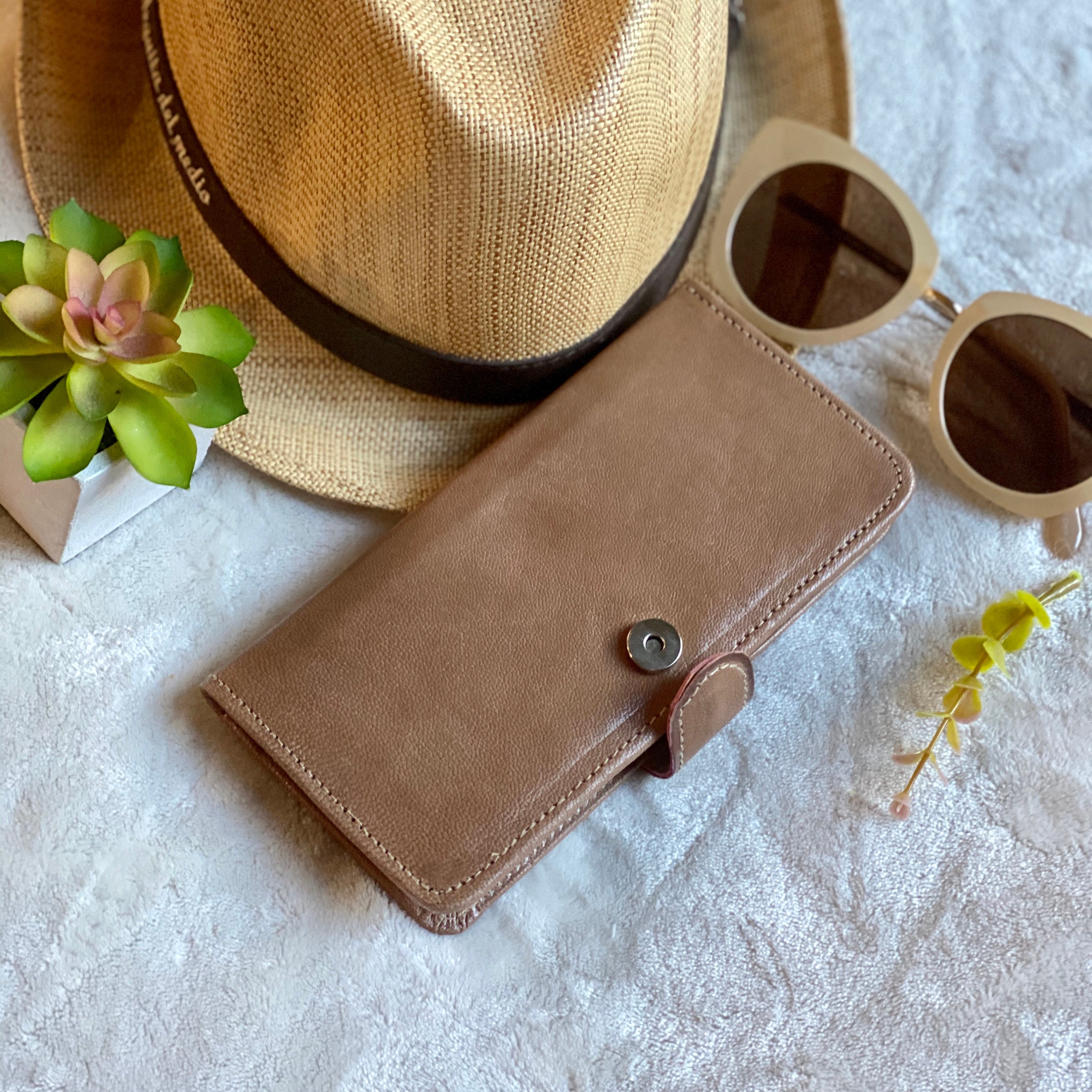 Woman leather wallet - slim bifold wallet - light brown wallet for ...