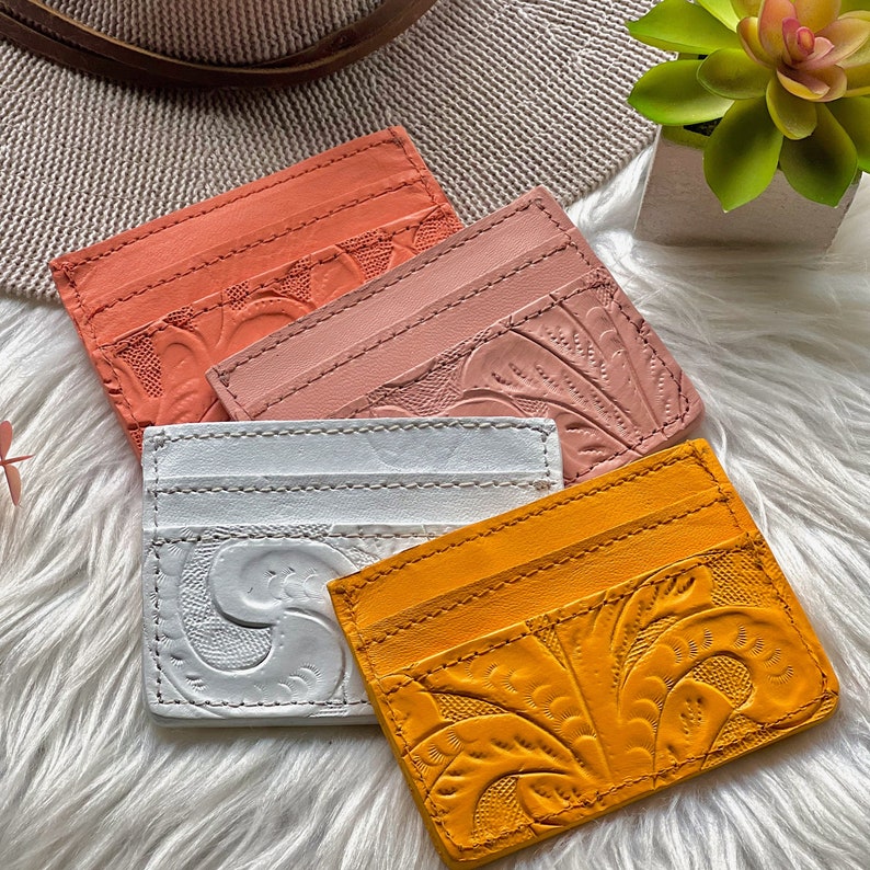 Handmade Leather Card Holder Wallet for Women, Western Tooled Leather ...