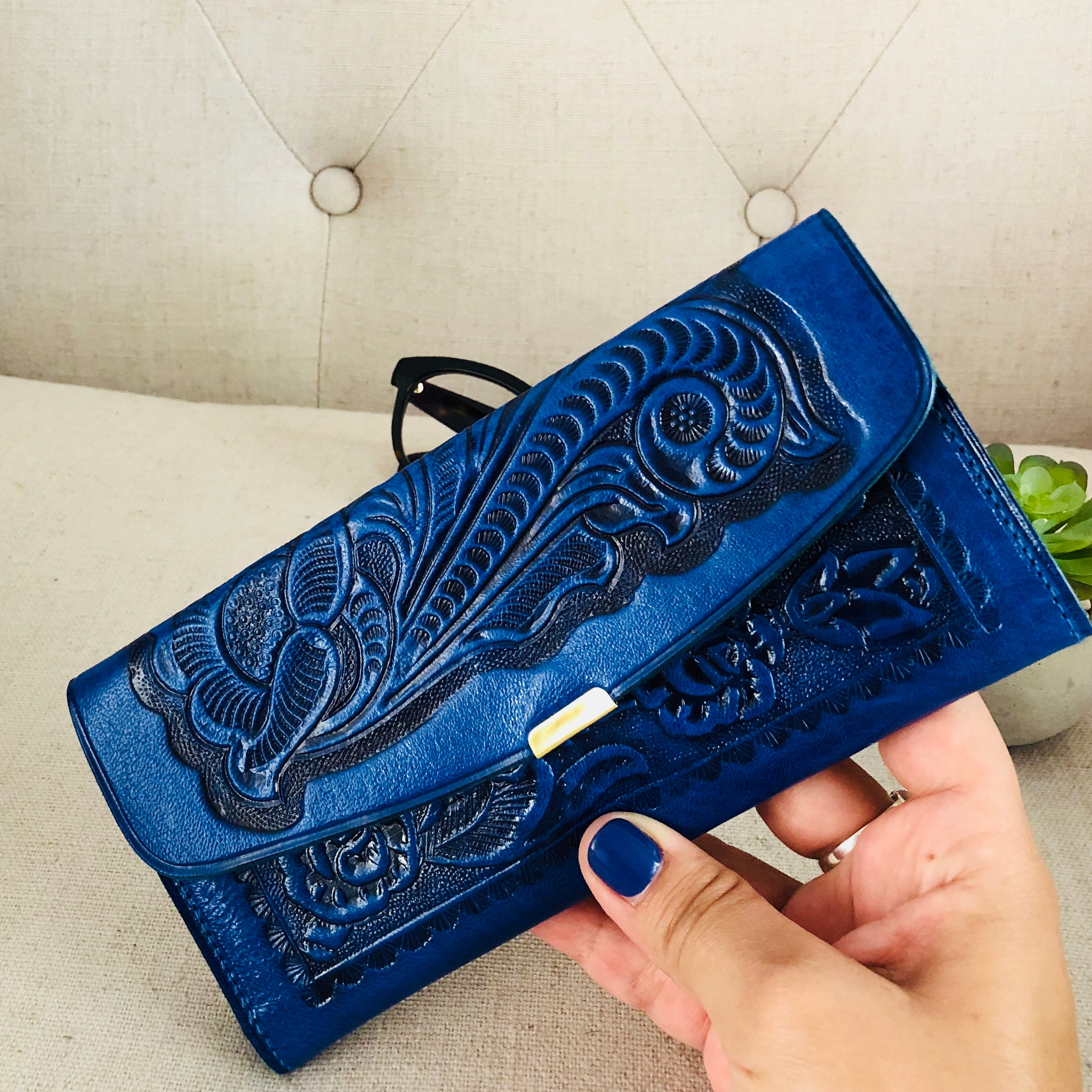 Bohemian Blue Wallet Woman Leather Mother's Day Gift Western Wallet ...