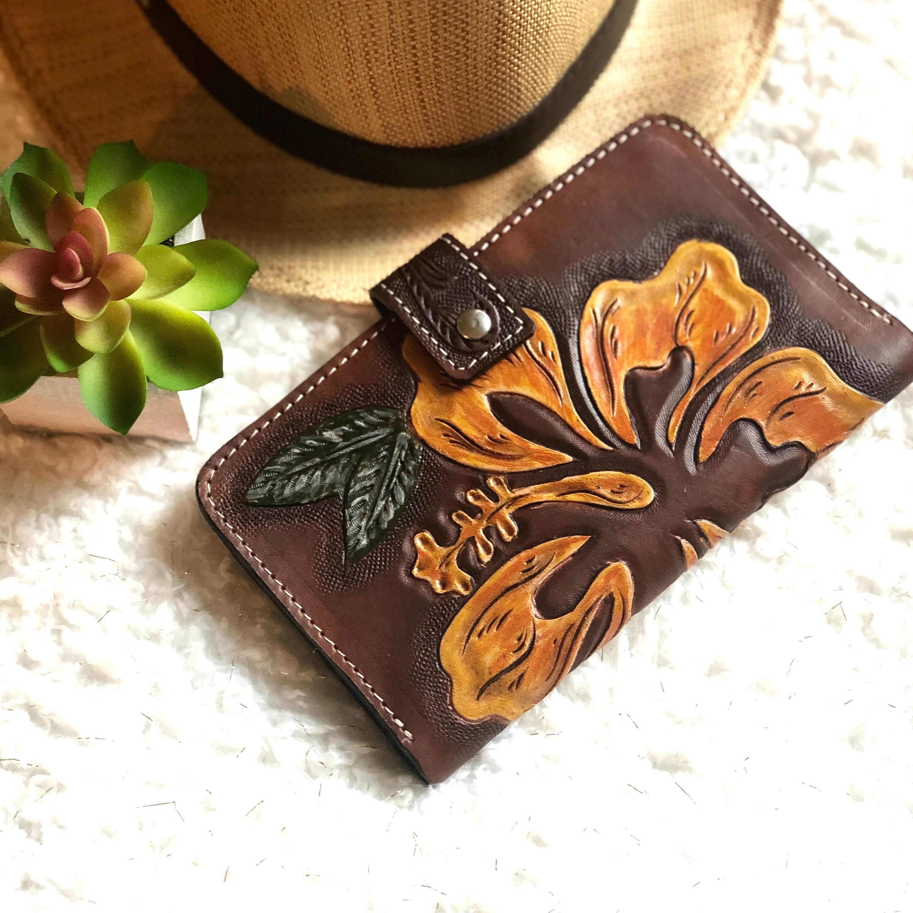 Tooled Leather Wallet*Leather Wallet*Leather Woman Wallet*Flowers ...