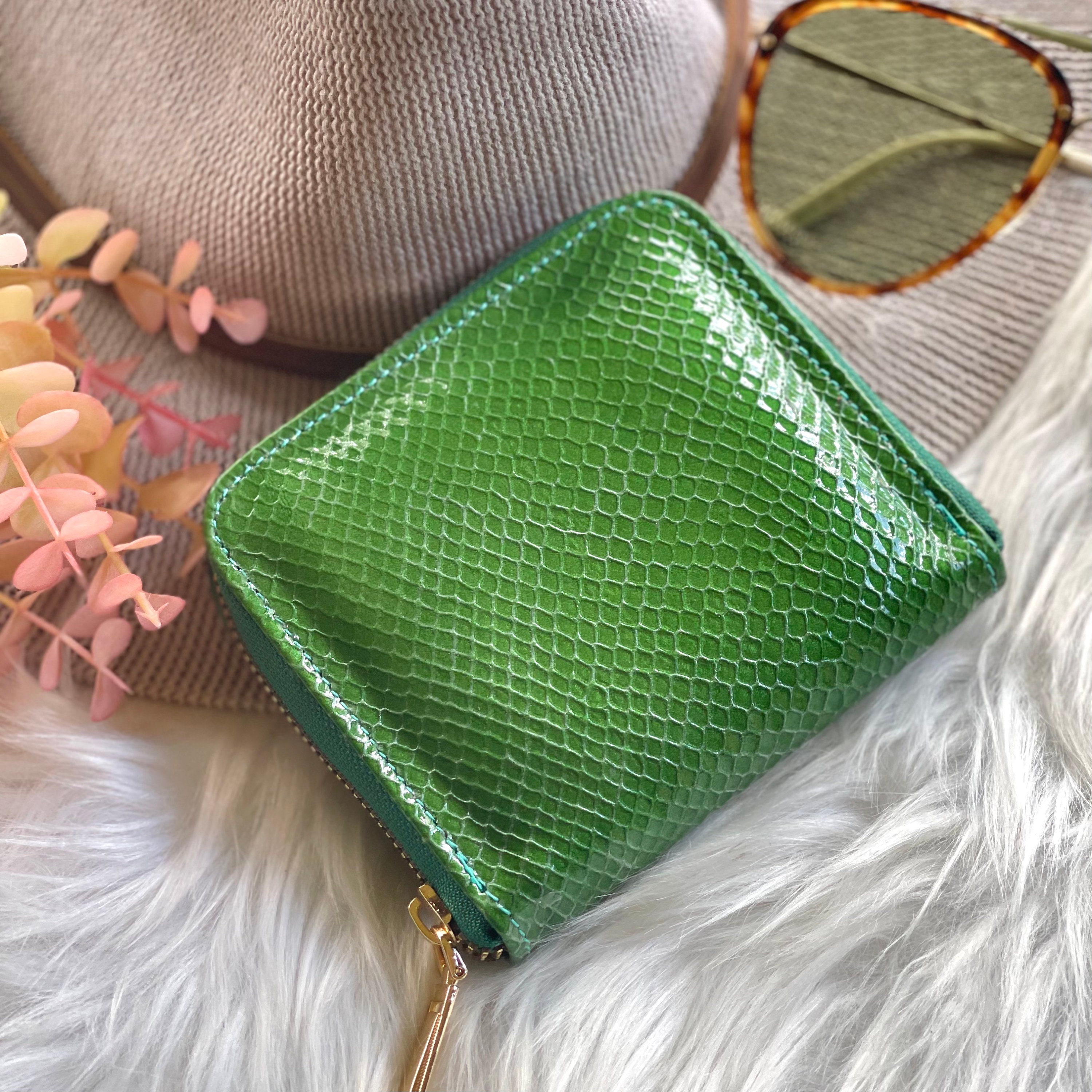 Snake embossed authentic leather accordion wallets • Gifts for her