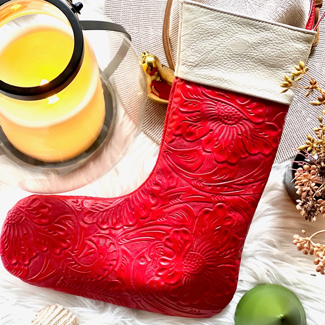 Personalized Embossed Leather Christmas Stockings Handmade Leather ...