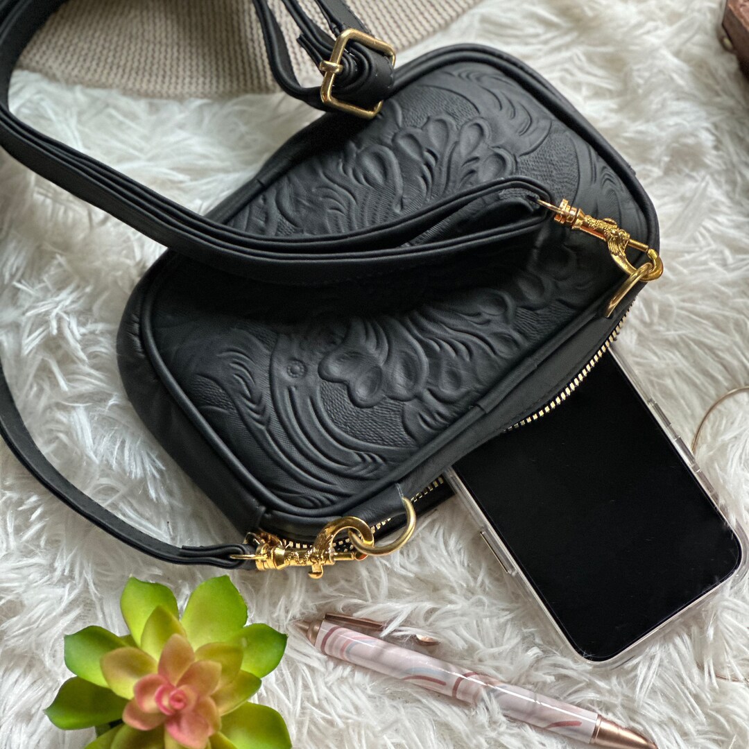 Personalized Embossed Leather Crossbody Bag: Handmade Mini Purse - Etsy