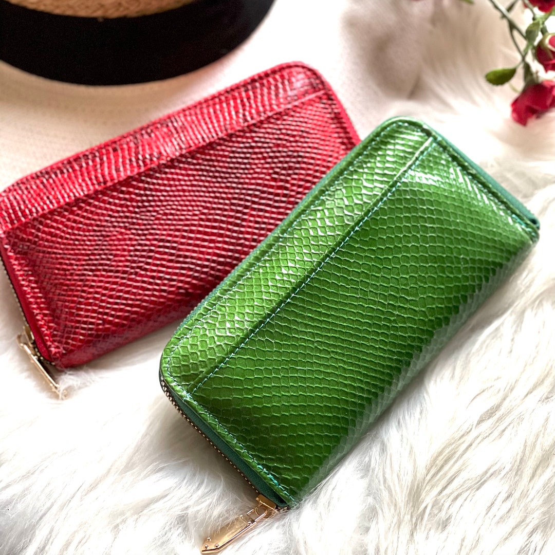 Personalized Snake Print Leather Wallet for Women - Zip-around Wallet ...