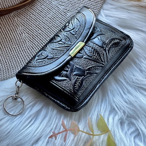 Leather Key Ring Coin Purse: Floral Tooled Pouch Wallet - Etsy