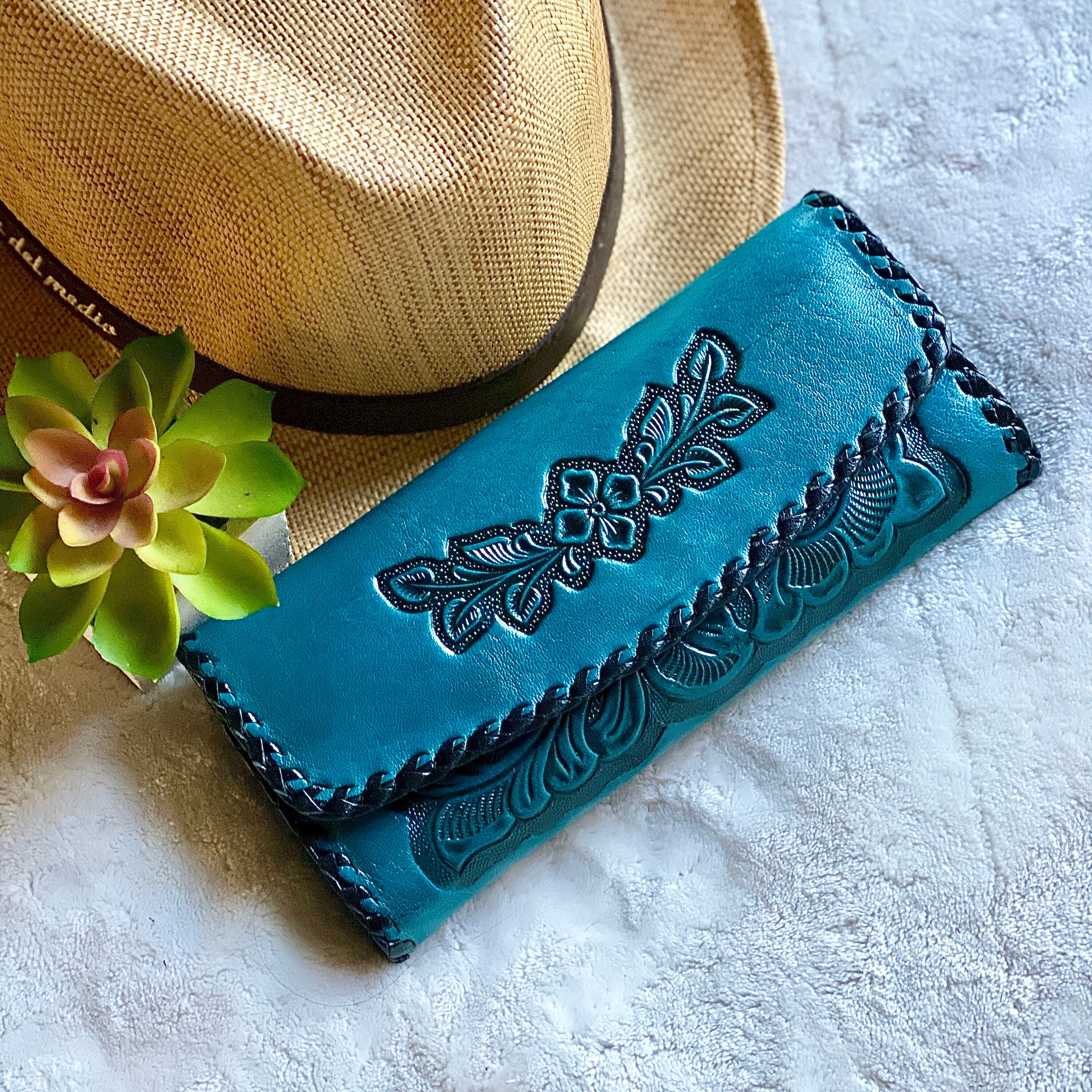 Leather tooled wallet - Leather wallet - Western Leather wallet ...