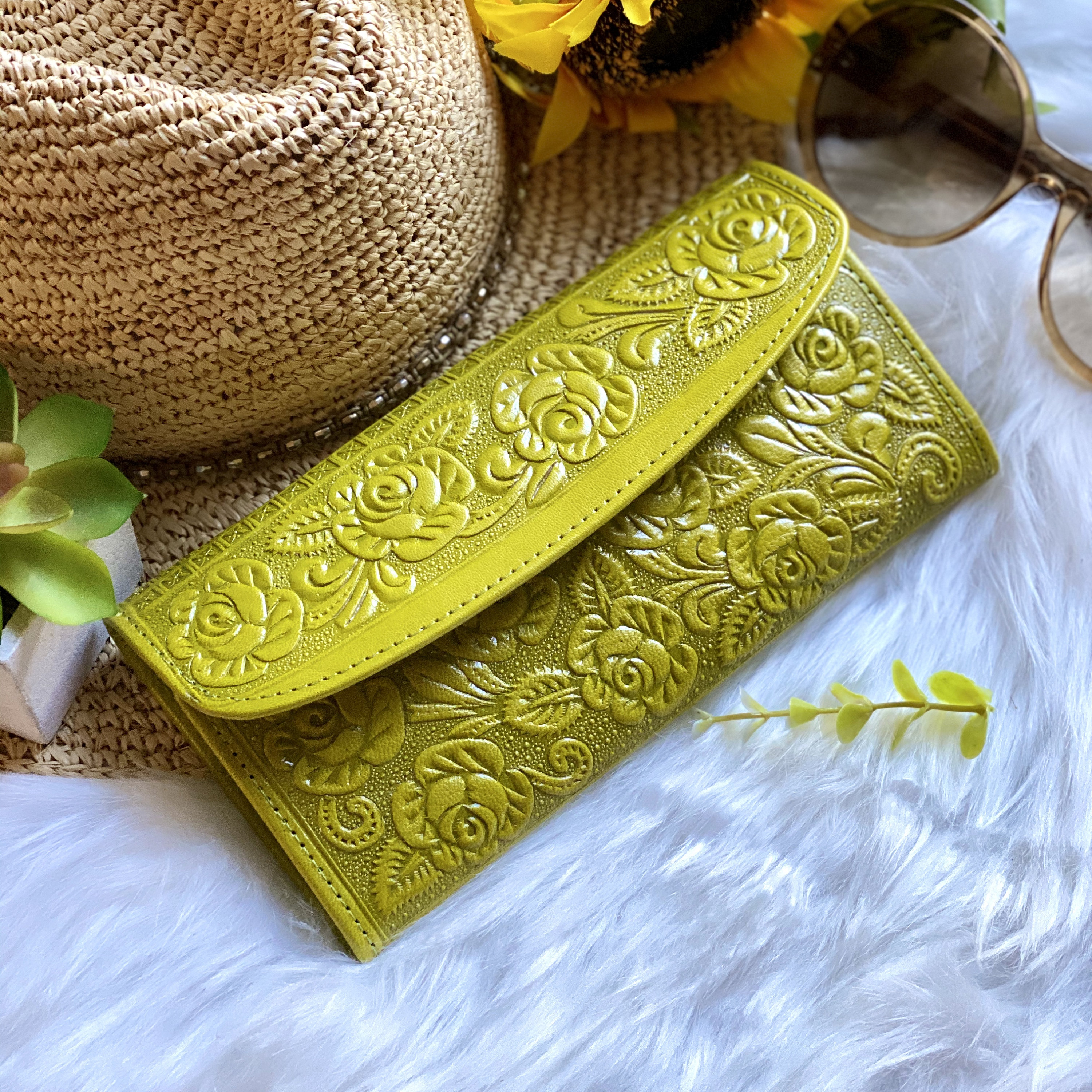 Chartreuse fun leather wallets - leather wallets for women- gifts for ...