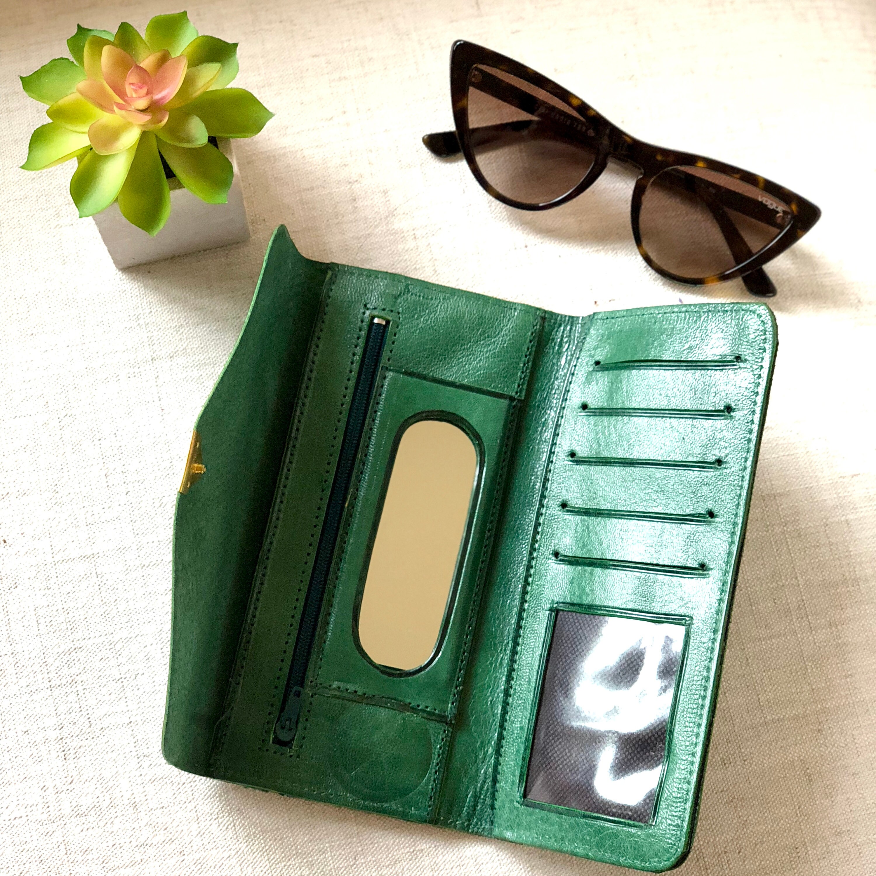 Vintage Wallet*Credit card Wallet* Woman's Wallet*Green Wallet* Leather ...