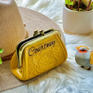 Vintage Embossed Leather Rose Coin Purse: Handmade Goat Leather - Etsy