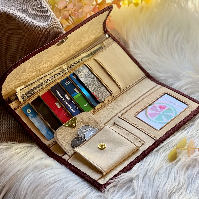 Floral Embossed Leather Wallet for Women: Handmade Buttery Soft Slim ...