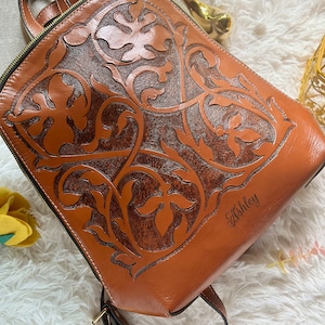 Hand-tooled Leather Backpack Purse: Western Floral Design - Etsy