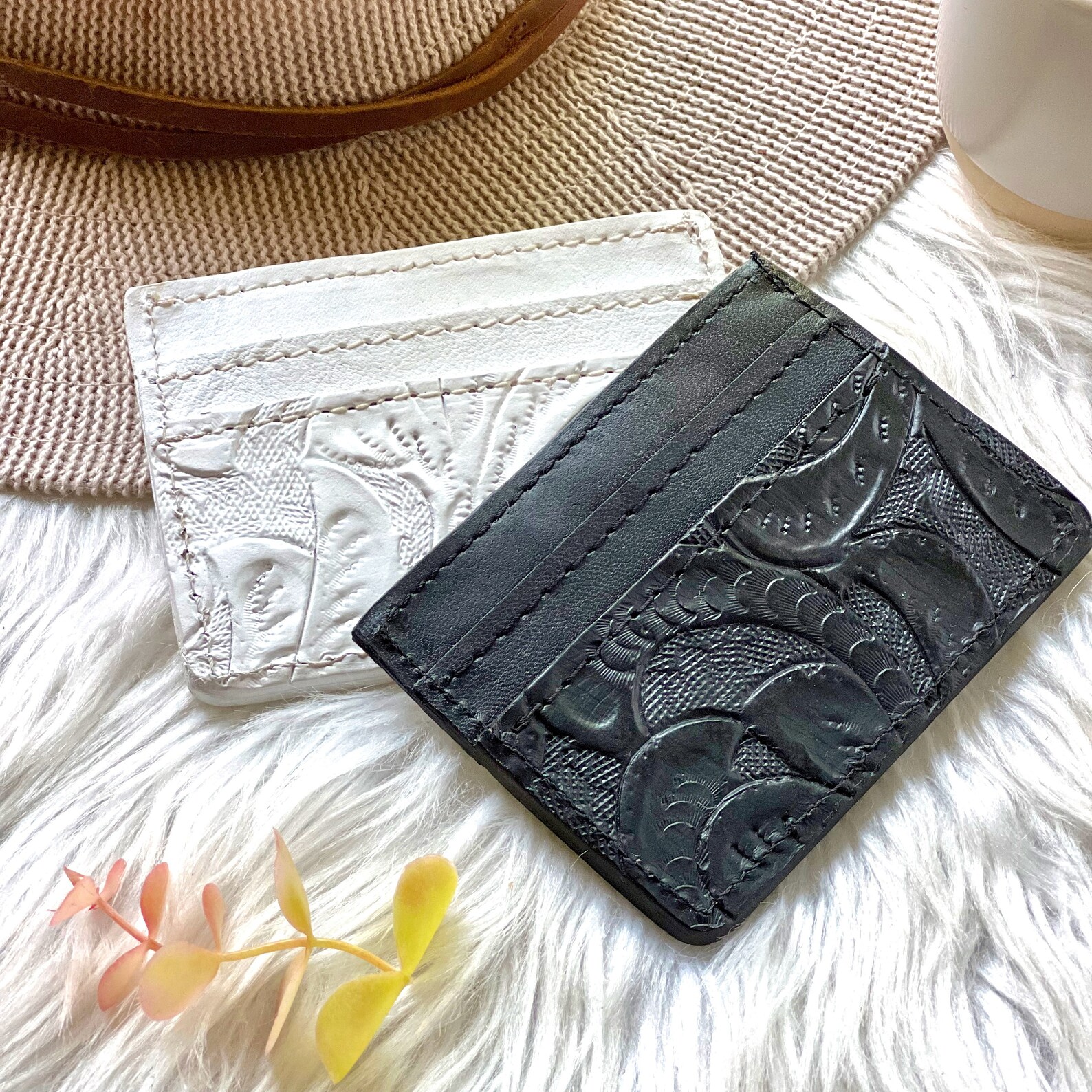 Handmade Leather Card Holder Wallet for Women, Western Tooled Leather ...