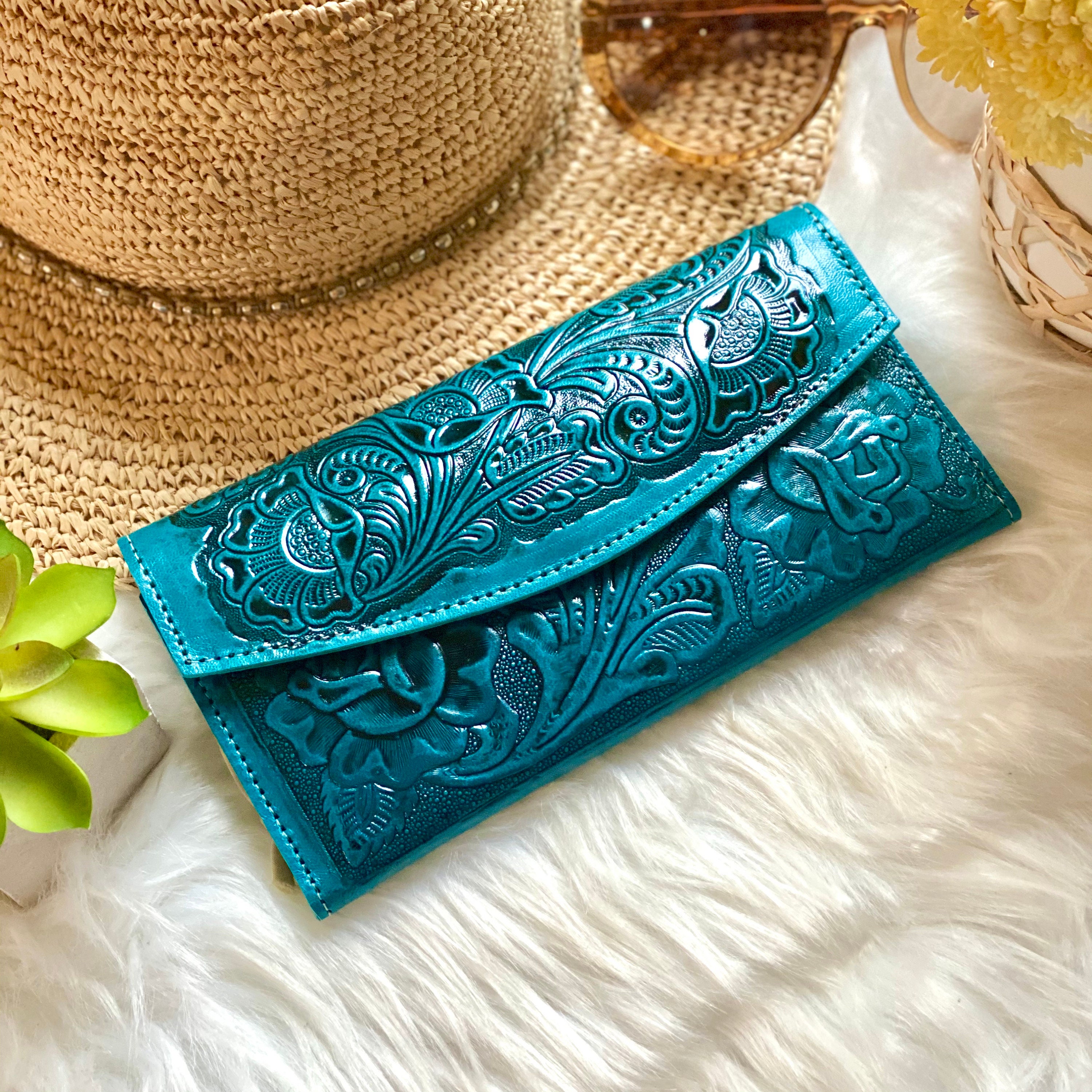 Leather wallets for women • teal woman wallet • personalized gift for ...