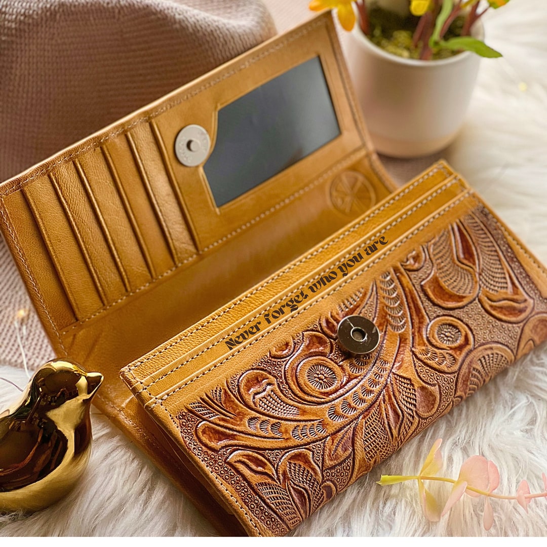 Tooled Leather Wallets for Women • Personalized Gifts for Her • Clutch ...
