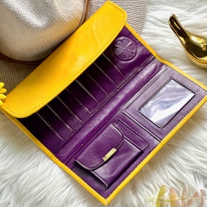 Handmade Yellow Leather Wallet for Women: Slim Clutch with Card Slots ...