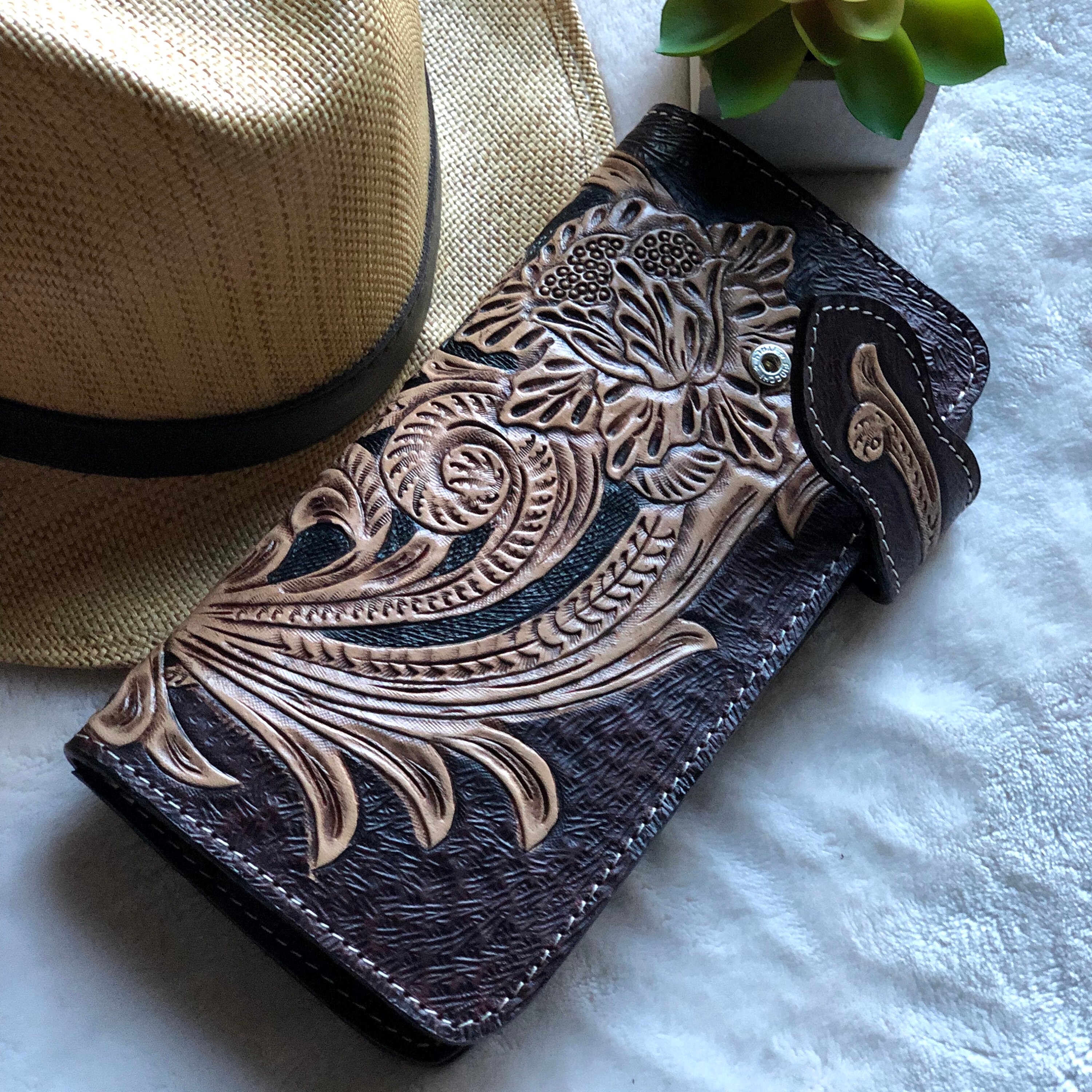 Tooled Leather Wallet*Flowers Wallet*Leather Woman Wallet*Flowers ...