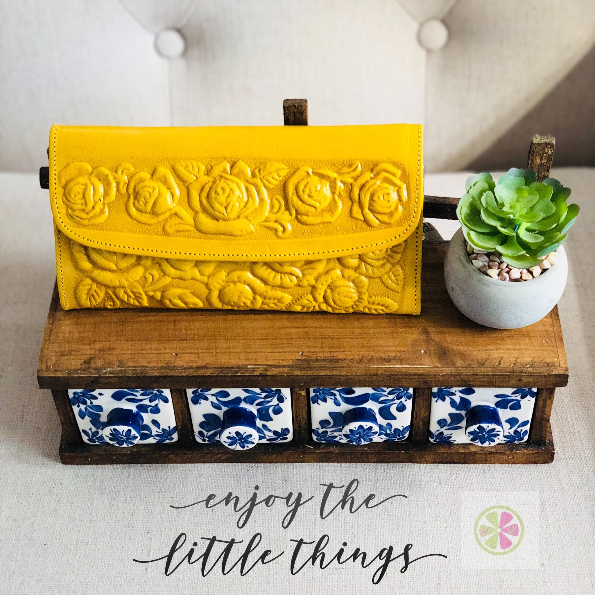 Tooled Leather, yellow leather Wallet, Genuine leather, Bohemian style ...