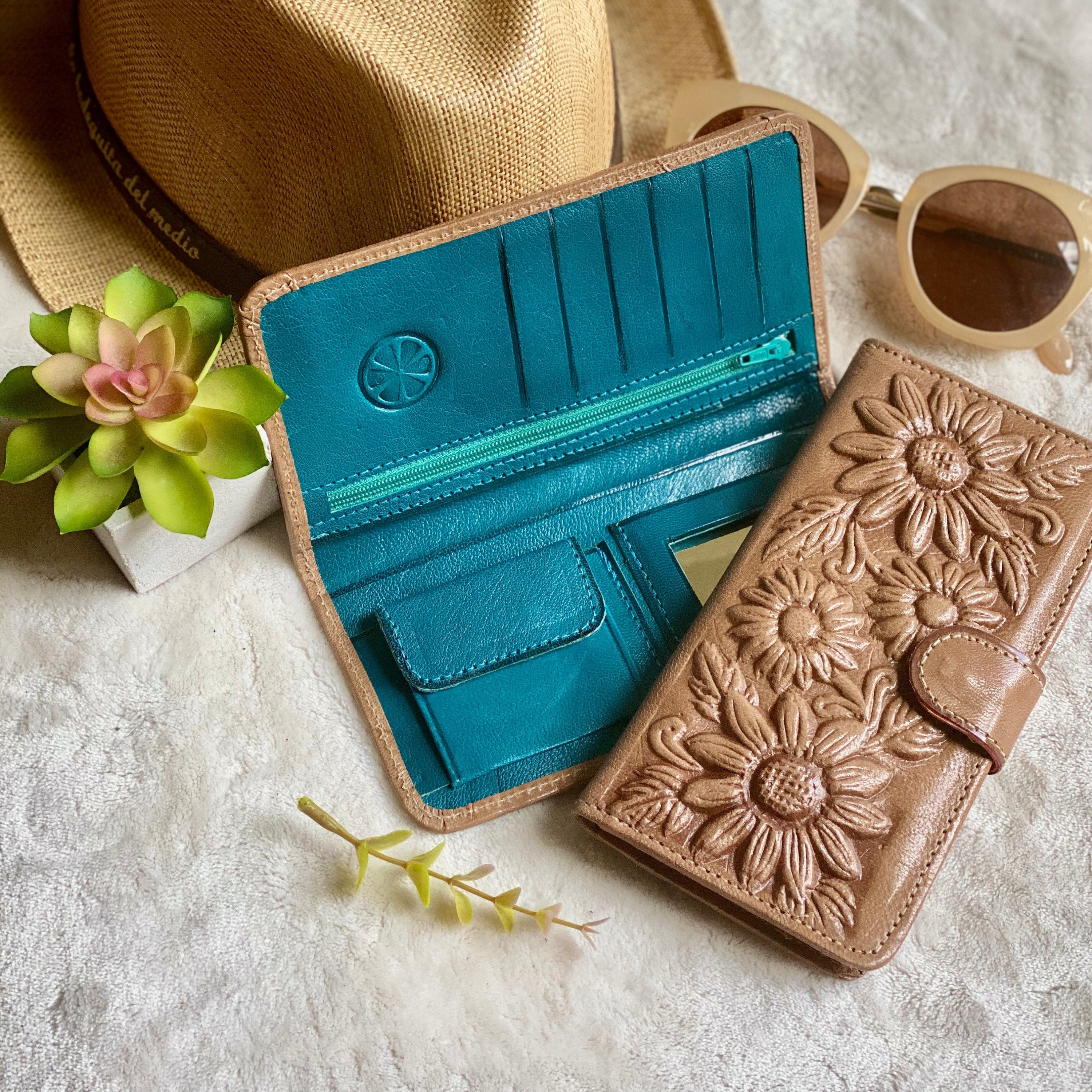Handmade wallets for women- Sunflowers wallet - wallet leather women's ...